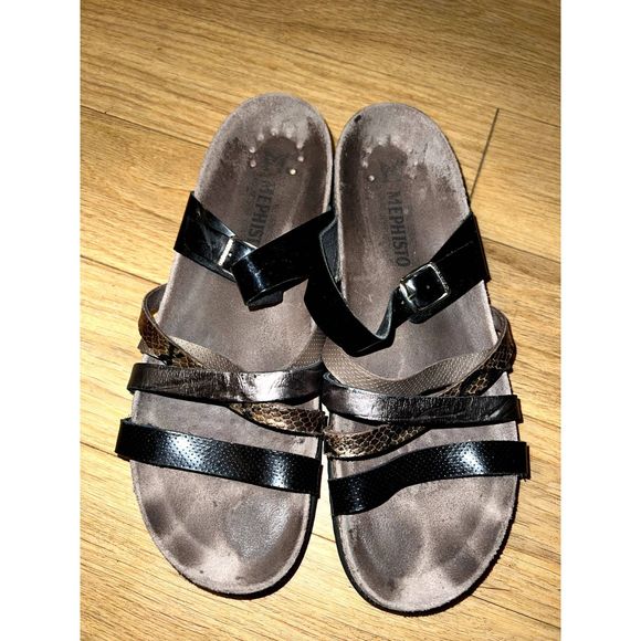 Mephisto | Shoes | Mephisto Huleda Women Sandal Black Gold Leather Mix ...